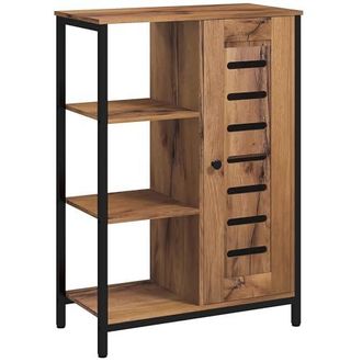 Kleankin Meuble de Rangement Salle de Bain sur Pied, Design Industriel, Structure en Acier, 3 &eacute;tag&egrave;res Ouvertes, Placard &agrave; 2 Niveaux, Porte &agrave; lamelles, 60 x 30