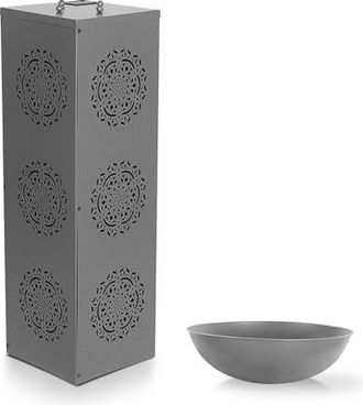 Easymaxx Deko-S&auml;ule mit LED & Timer, Mandala-Design im Beton-Look | beleuchtete Pflanzs&auml;ule f&uuml;r Innen & Au&szlig;en | batteriebetrieben, flexibel platzierbar | mit P