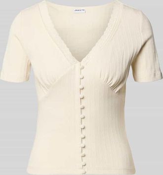 Jake*s Casual T-Shirt mit Spitzenbesatz und Knopfleiste