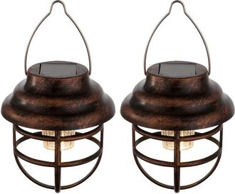 Globo Lighting LED Solarleuchte Gartendeko Solar Laterne rost Außenleuchte Solarlampe, Metall, DxH 8x14 cm, 2er Set