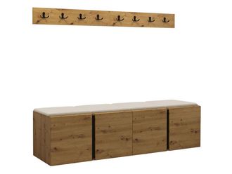 Mirjan24 Garderoben-Set Monati VII, 2X Schuhschrank + 2X Kleiderhakenbrett und Gepolstertes Paneel/Wandpaneel, 8 Doppelhaken, Flurgarderobe, Wandgarderobe (Eic