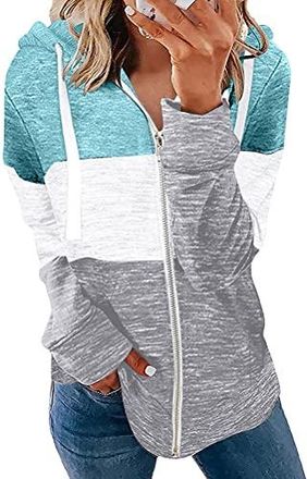 TOMWELL Sweat Shirt Col V à Manches Longues pour Femmes Chemisier Décontracté Ample Uni Fermeture éclair Pull Sport Chandail pour Femme Automne Hiver Tunique 