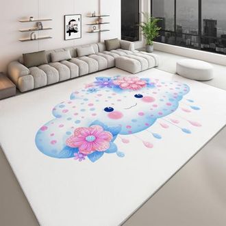 Generic Tapis Lavable &agrave; Poils Courts, Tapis Antid&eacute;rapant Doux Mignon Dessin Anim&eacute; Floral Nuage pour Salon Salle &agrave; Manger Chambre &agrave; Coucher et Bureau - D&eacute;corat