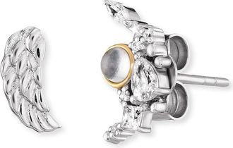 Engelsrufer Damen Ohrstecker Flügel und Moonlight Bicolor aus Sterling Silber - besetzt mit Zirkonia Steinen und Mondstein - Steckverschluss - nickelfrei - 7,5mm