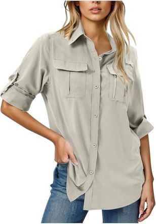Generic Chemise safari pour femme UPF 50 protection UV contre le soleil - S&eacute;chage rapide - Manches longues - Randonn&eacute;e, marche, p&ecirc;che - Chemises de plein air 