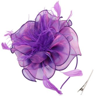 Dreshow Damen Fascinators Hut Cocktail Party Tee Kopfbedeckung Blume Mesh Organza B&auml;nder Federn auf Einem Stirnband