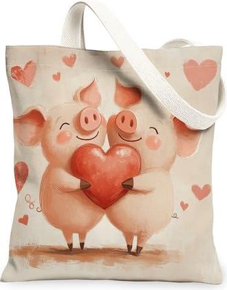 Generic Sac fourre-tout en toile de cochon pour le shopping 33 x 38 cm, sac d&eacute;picerie r&eacute;utilisable pour la Saint-Valentin, sac d&eacute;picerie r&eacute;utilisable pour fem