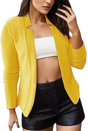 Generic Vestes pour femmes 2026 &agrave; la mode d&eacute;contract&eacute;e unie &agrave; manches longues ouvert sur le devant crant&eacute; costume cardigan veste manteau, jaune, XL