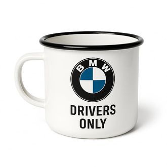 BMW Drivers Only Emaille Kaffee Becher Kaffeetasse Camping Emaille-Becher