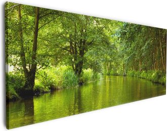 Wallario XXXL Riesen- Leinwandbild Spreewald in Brandenburg gr&uuml;ne W&auml;lder und Spiegelungen im Wasser - Wandbild 80 x 200 cm Brillante lichtechte Farben, hochauf