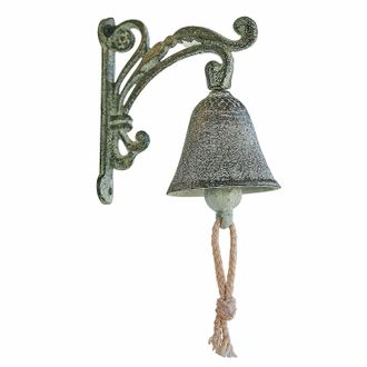 Loberon Glocke Palerina, Nostalgisches Design, Rustikaler Charme, f&uuml;r die Hauswand, Outdoor, Dekoration, Gusseisen, Baumwolle, antikgr&uuml;n/grau