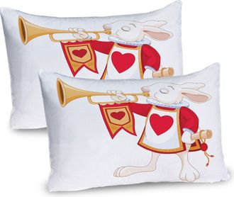 Abakuhaus Alice im Wunderland Kissenbezug Packung mit 2, Kaninchen, Königliche Trompete Mit Herz Entwurfs Tier Karten Druck, Dekorativer Standard Gedruckter Kis