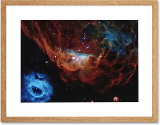 Artery8 Hubble Space Telescope Image Cosmic Reef Red And Blue Nebula Cosmic Starbirth Interstellar Gas Satellite Galaxy Artwork Framed Wall Art Print 12X16 In