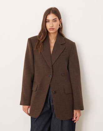 Mango Blazer oversize bross&eacute; ajust&eacute; &agrave; carreaux - Marron-Brown