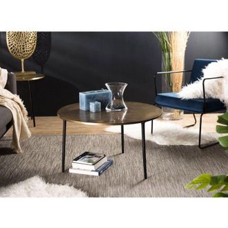 Macabane Macabane - johan - Table basse ronde 80x80cm plateau aluminium dor&eacute; pieds noirs