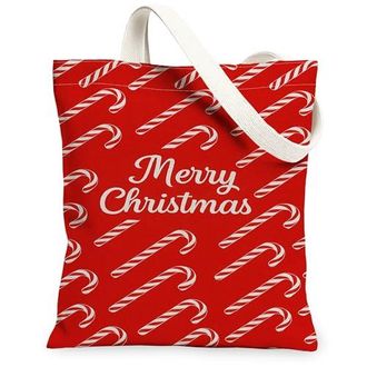 Generic Sacs fourre-tout festifs en toile, motif canne &agrave; sucre dorge, sacs d&eacute;picerie r&eacute;utilisables, l&eacute;gers et lavables en toile pour le shopping, les vacances