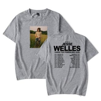 Generic Jesse Welles Under The Powerlines Tour 2026 T-shirt unisexe d&eacute;contract&eacute; col rond &agrave; manches courtes, gris, 4XL