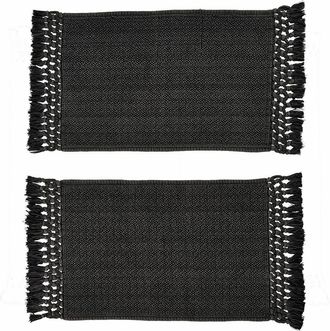 Loberon Badematte 2er Set Faelwyn - Weiches Webmuster - Gekn&uuml;pfter Fransenabschluss - Waschbar - Badeteppich - Badtextilien - Baumwolle, schwarz