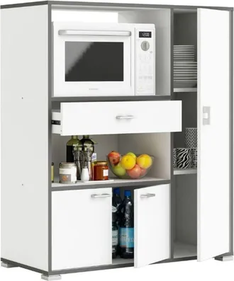 M&S Collection M&s - Desserte micro-ondes 3 portes 1 tiroir coloris blanc velours et basalte
