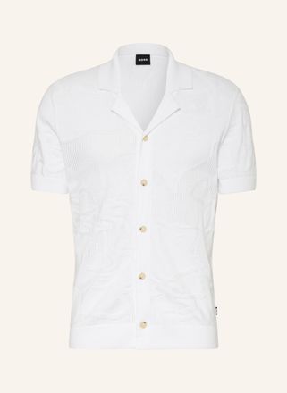 HUGO BOSS Strick-Resorthemd Noy Slim Fit weiss