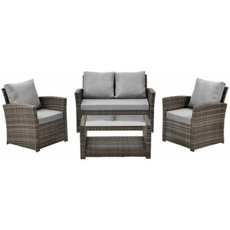 SVITA Roma Polyrattan Lounge Rattan Garten Möbel Set Essgruppe mit Tisch Braun - Svita