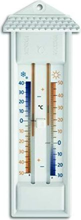 TFA Dostmann Analoges Maxima-Minima-Thermometer, geeignet für innen und außen, wetterfest, L 80 x B 32 x H 232 mm, Weiß