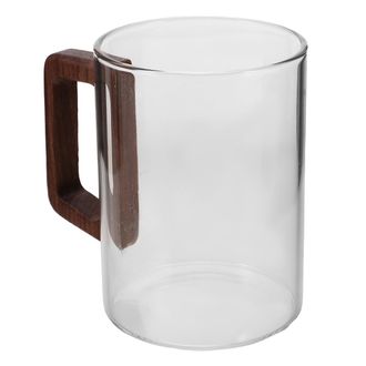Cabilock Glastasse Mit Holzgriff 11.5X11.5X8 Cm Einfache Einlagige Tasse F&uuml;r Hei&szlig;getr&auml;nke Tee Kaffeebecher Aus Glas Mit Holzgriff F&uuml;r Haushalt Und B&uuml;ro