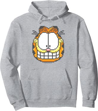 Garfield Pixel Comic-Kunstwerk im Katzenstil, Retro-Design, großes, freches Gesicht Pullover Hoodie