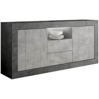 Altobuy Buffet 2 portes 2 tiroirs et 1 niche gris aspect Cimento et Oxyde - PAOLINO