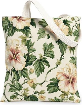Generic Sac fourre-tout en toile avec fleurs dhibiscus printani&egrave;res pour le shopping, 33 x 38,1 cm, motif floral sauvage, sac d&eacute;picerie r&eacute;utilisable pour femm