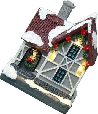 Hemobllo Beleuchtetes Weihnachtshaus Aus Kunstharz Led-weihnachtsdorf Tischdekoration Für Festtagsatmosphäre Weihnachtsdeko Für Fensterbank Oder Kamin
