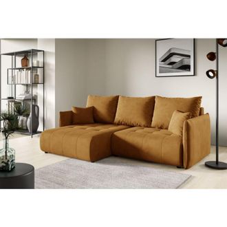 Fun M&ouml;bel Fun Moebel - Ecksofa Schlafsofa canio Stoff Monolith Honiggelb Ottomane Links