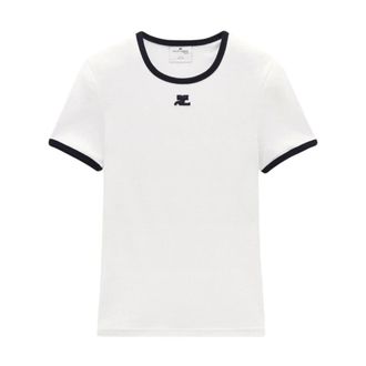 Courrèges Femme, Tops, Blanc, Taille: 36 FR T-Shirt Signature Contrasté