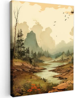 MuchoWow &copy; Leinwand Bilder 30x40 cm Wanddeko Wohnzimmer Aesthetic Room Decor Deko Zimmer Wandbilder Modern Fotogeschenke Vintage - Wasser - B&auml;ume - Natur - Ber