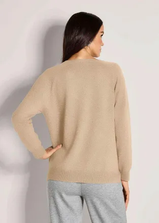 Madeleine Strickpullover Casual Strickpullover mit V-Ausschnitt Langarmshirt mit eleganten Rippstrickabschl&uuml;ssen und Langarm