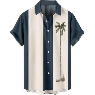 Generic Chemises hawa&iuml;ennes amusantes pour homme boutonn&eacute;es pour la plage, croisi&egrave;re, chemise tropicale &agrave; manches courtes, flamant rose, palmier hawa&iuml;en, chem