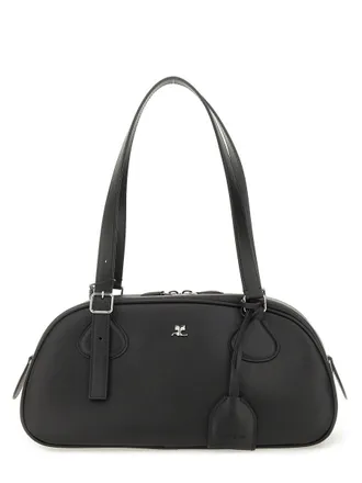 Courr&egrave;ges Womens Bowling Bag Friday Medium Black Main Material: Calf Leather Shoulder