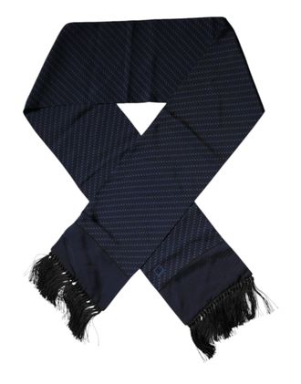 Dolce & Gabbana Mens Dark Blue Fantasy Fringes Neck Wrap Scarf Silk