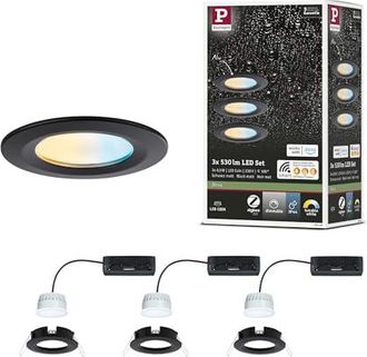 Paulmann 92446 LED Einbauleuchte Nova Coin IP44 rund 78mm Tunable White 3x6W 3x530lm 230V Schwarz matt Alu Druckguss