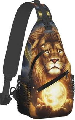 Generic Polyester Sacoche Homme Bandouliere Roi des animaux Lion magique Sacs &agrave; Bandouli&egrave;re Durable Sac Poitrine pour Cyclisme Randonn&eacute;e &eacute;cole
