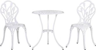 OUTSUNNY Ensemble salon de jardin 2 places 2 chaises + table ronde fonte daluminium imitation fer forgé blanc