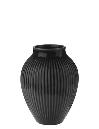 Knabstrup Keramik Vase, H 12,5 cm geriffelt, Schwarz
