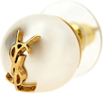 Saint Laurent Pearl with Logo Stud Earrings - Pearl