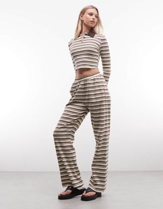 Cernucci Pantalon densemble large ray&eacute; &agrave; enfiler - Blanc cass&eacute; et marron