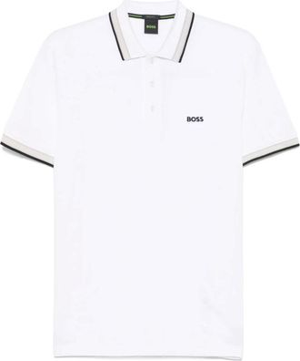 HUGO BOSS Homme, Tops, Blanc, Taille: 2XL Pull &agrave; Manches Courtes et Bordures C&ocirc;tel&eacute;es