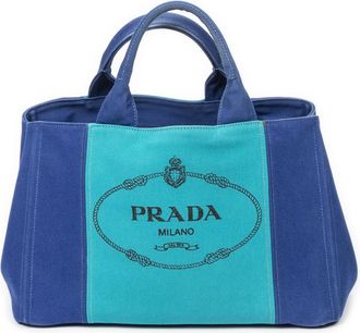 Prada Crossbody Bags - Medium Bicolor Canapa Tote - Gr. unisize - in Blau - f&uuml;r Damen