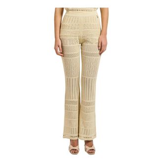 Patrizia Pepe Femme, Pantalons, Beige, Taille: 42 FR Pantalon large effet crochet
