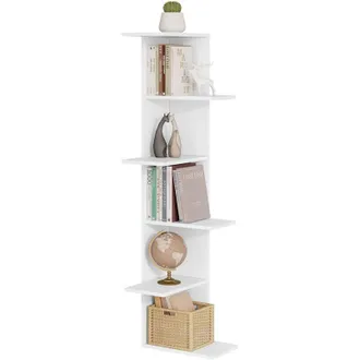 Woltu Woltu - tag&egrave;re Zig-zag, &Eacute;tag&egrave;re dangle, &Eacute;tag&egrave;re Murale &agrave; 6 Niveaux, Meuble de Rangement Mural, en Bois Compos&eacute; E1, 37x37x140cm, Blanc