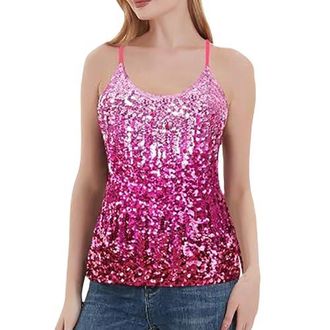 Generic Costume de f&ecirc;te 2026 pour femme - Haut &agrave; paillettes et bretelles, rose vif, XXL
