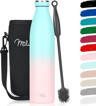 Milu Bouteille deau en Acier Inoxydable - Double paroi isol&eacute;e sous vide - Bouche Standard Gourde - 350ml 500ml / 750ml / 1000ml/ 1.5l - sans BPA - Thermo G